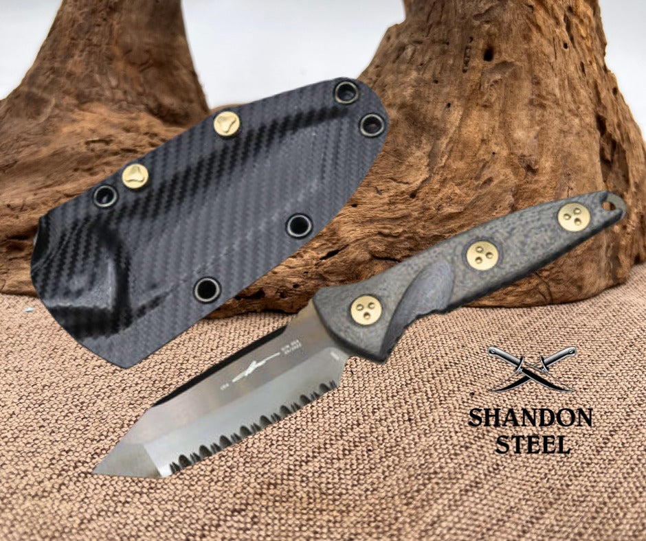 Microtech Socom Alpha Mini Tanto Fully Serrated Black DLC & Carbon Fib ...