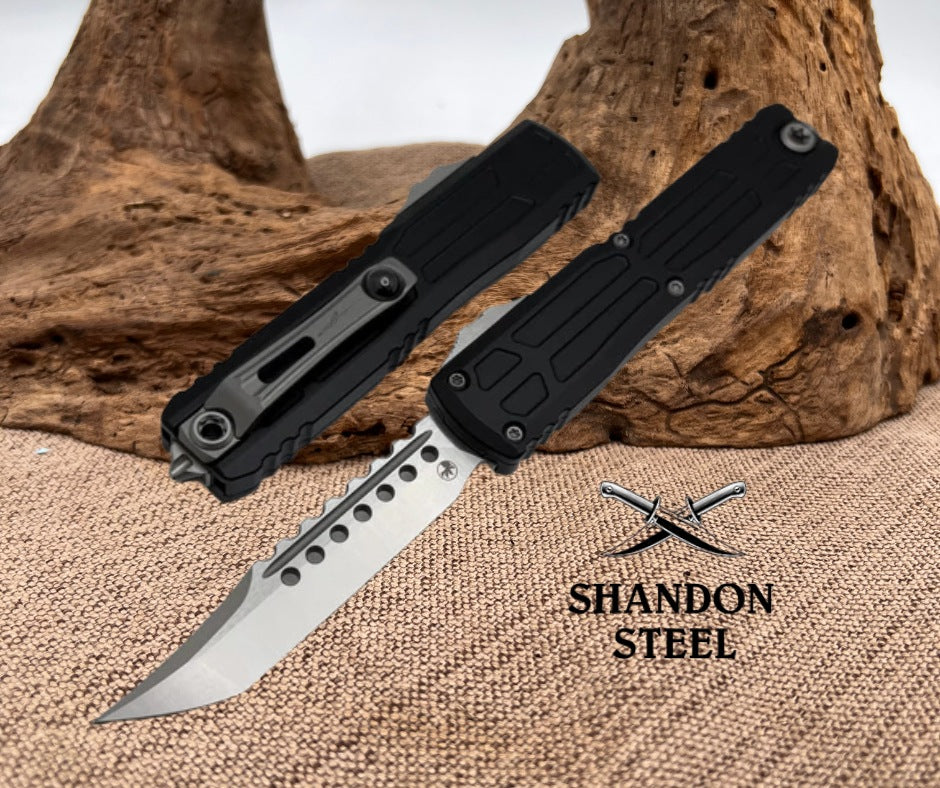 Microtech Ultratech EX - ZBP Hellhound Stonewash w/ Black Milled Handl ...