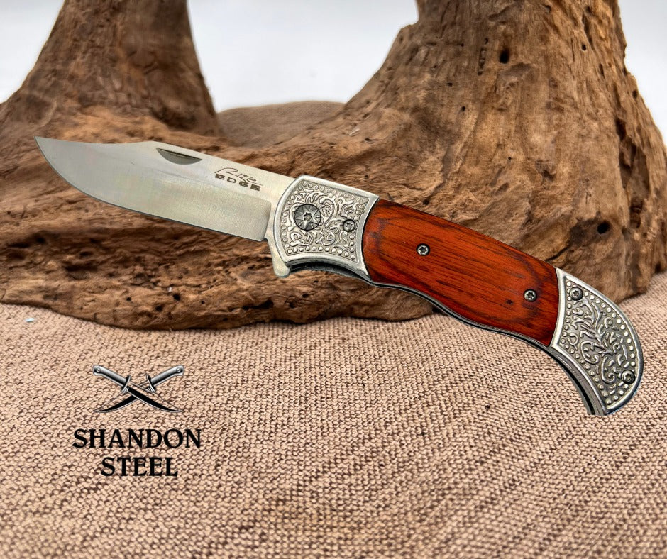 Rite Edge Wood Handle Spring Assisted Folding Pocket Knife w/ Clip 8 ...
