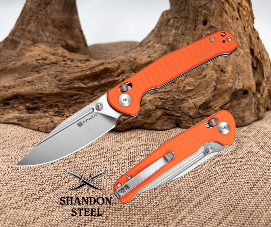 SENCUT Glenspar Knife 3.45" Satin Finished 9Cr18MoV Blade Orange G10 H ...